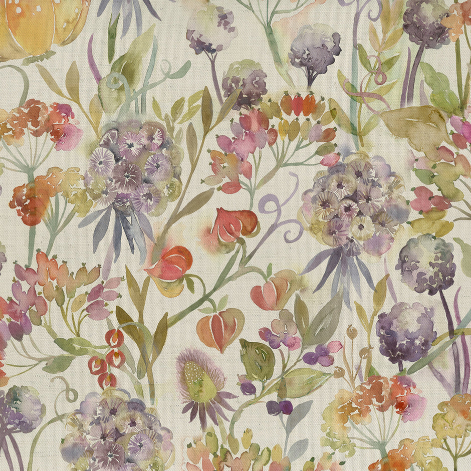 Autumn Floral Natural Printed Linen Fabric (By The Metre) | Multi ...