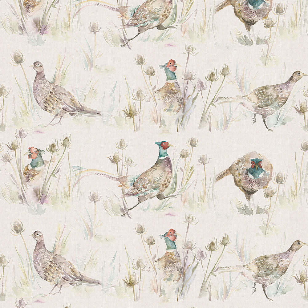 Bowmont Pheasant Printed Linen Fabric (By The Metre) | Cream Fabric ...
