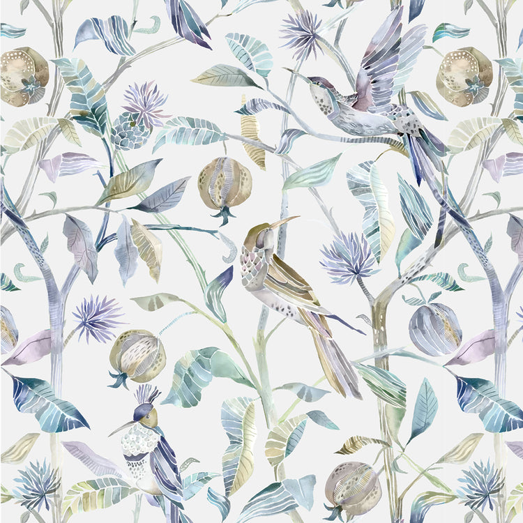 Colyford Skylark Printed Cotton Fabric (By The Metre) | Blue Fabric ...
