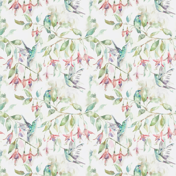 Fuchsia Flight Cream Printed Cotton Fabric (By The Metre) | Green ...
