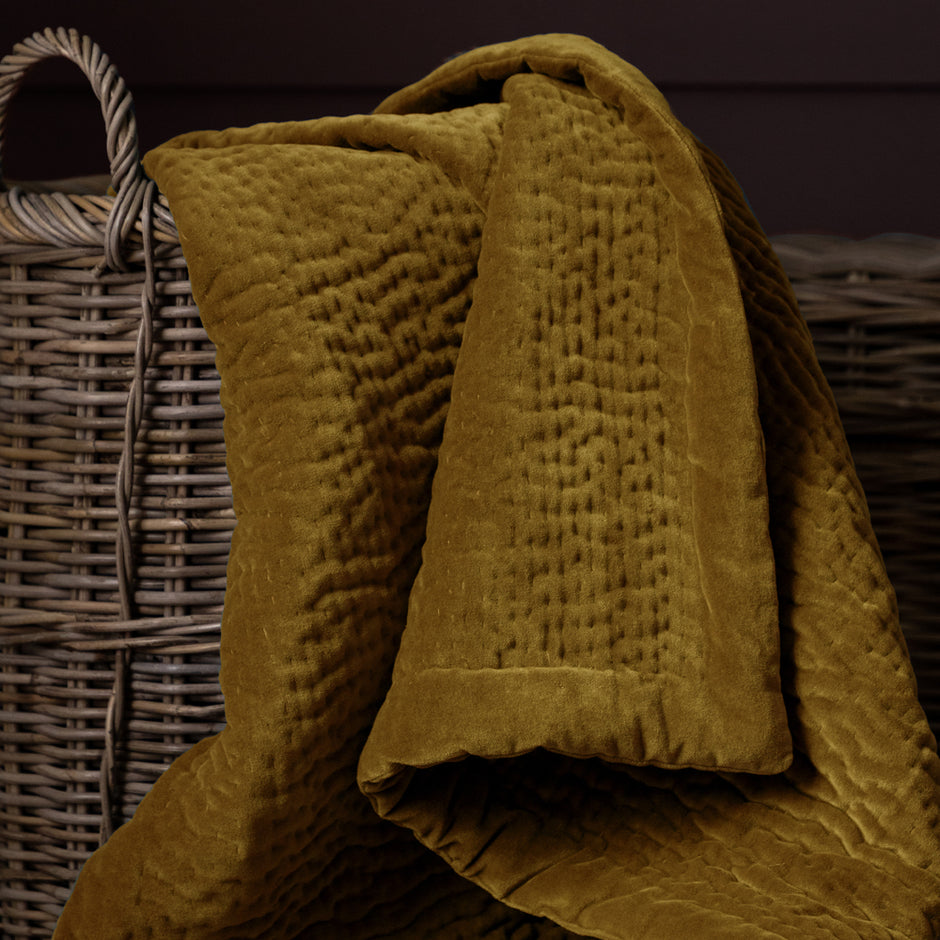 Haze Mustard Velvet Quilted Throw | Yellow Throws | Additions – Voyage ...