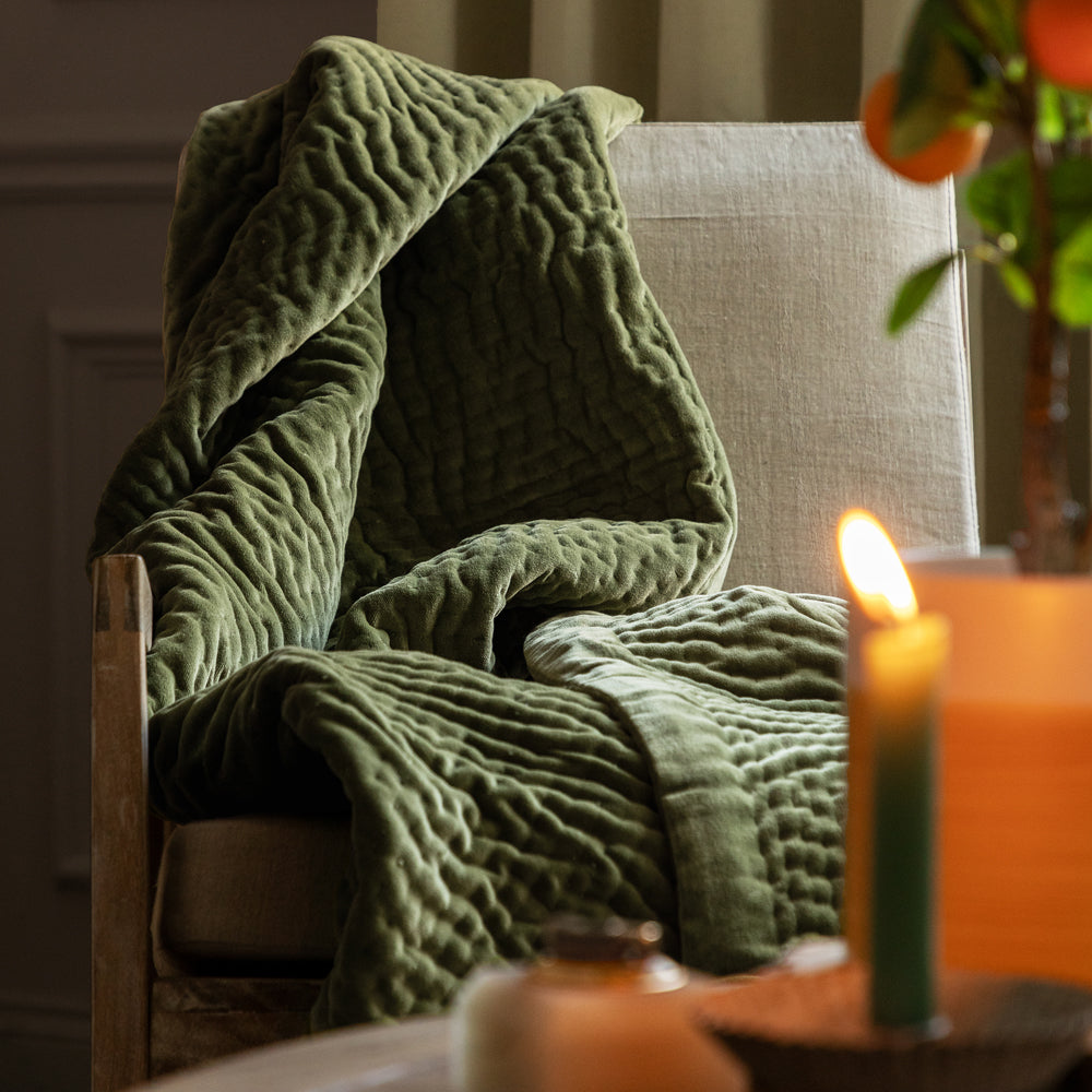 Haze Sage Velvet Quilted Throw | Green Throws | Additions – Voyage Maison