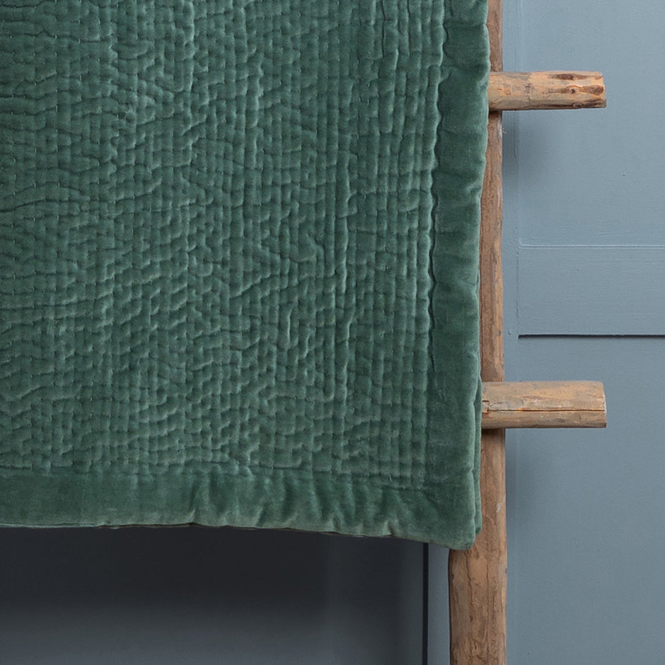 Haze Seafoam Velvet Quilted Throw | Green Throws | Additions – Voyage ...