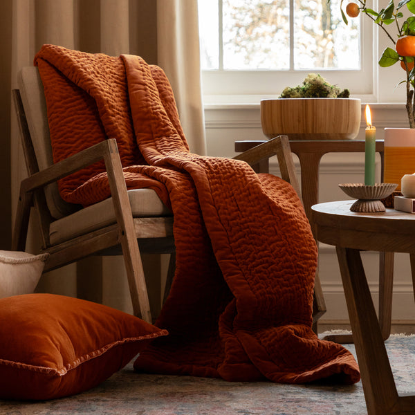 Haze Sunset Velvet Quilted Throw | Orange Throws | Additions – Voyage ...