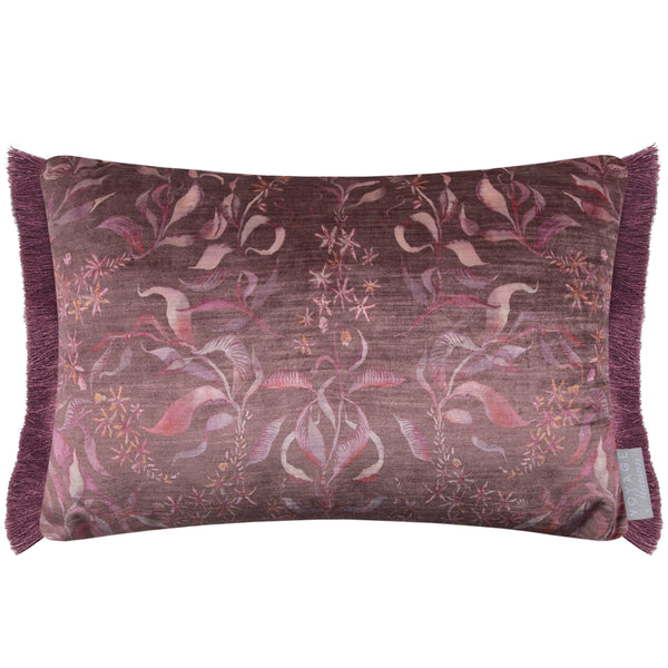Hettie Ruby Printed Ruche Fringe Feather Filled Cushion | Red Cushions ...
