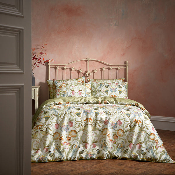 Songbird Cream Traditional Floral Printed Piped Duvet Cover Set | Stone ...