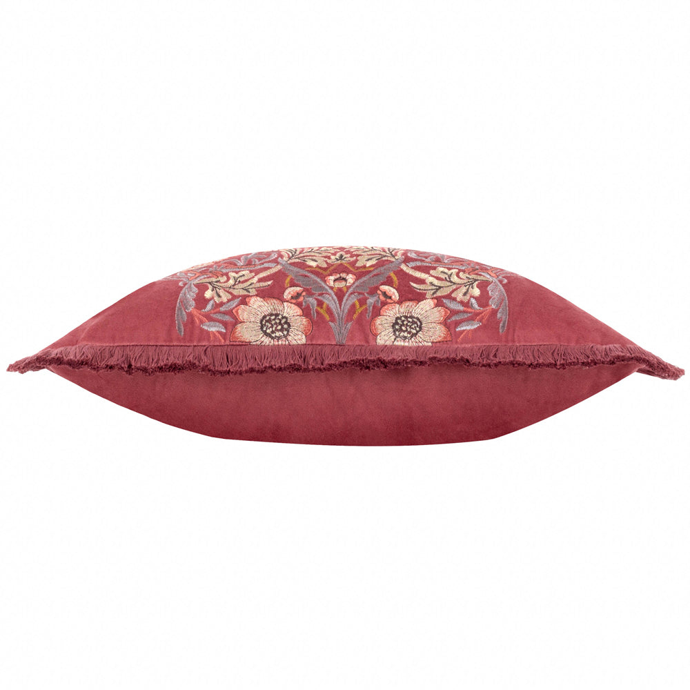 Strawberry Thief Red Embroidered Velvet Feather Rich Filled Cushion ...